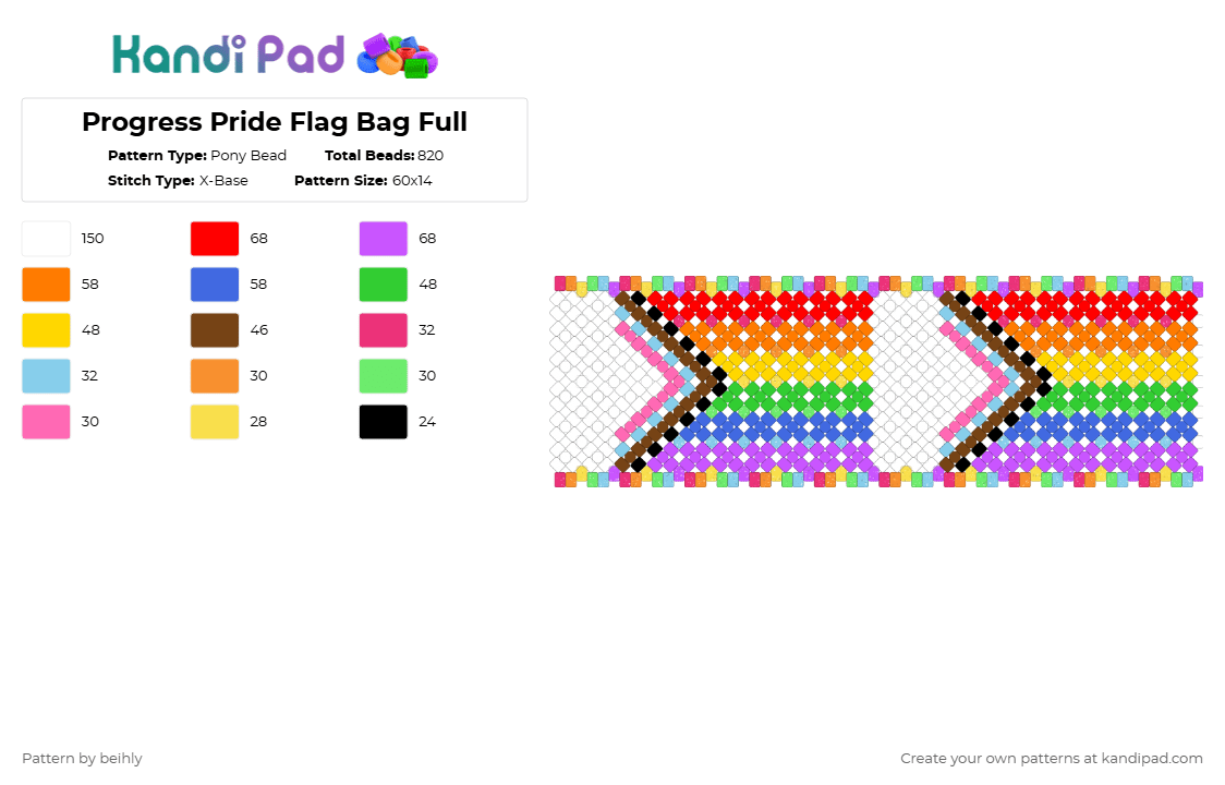 Progress Pride Flag Bag Full Pony Bead Pattern - Kandi Pad | Kandi ...