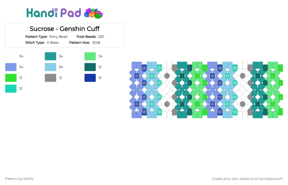 Sucrose - Genshin Cuff Pony Bead Pattern - Kandi Pad | Kandi Patterns ...