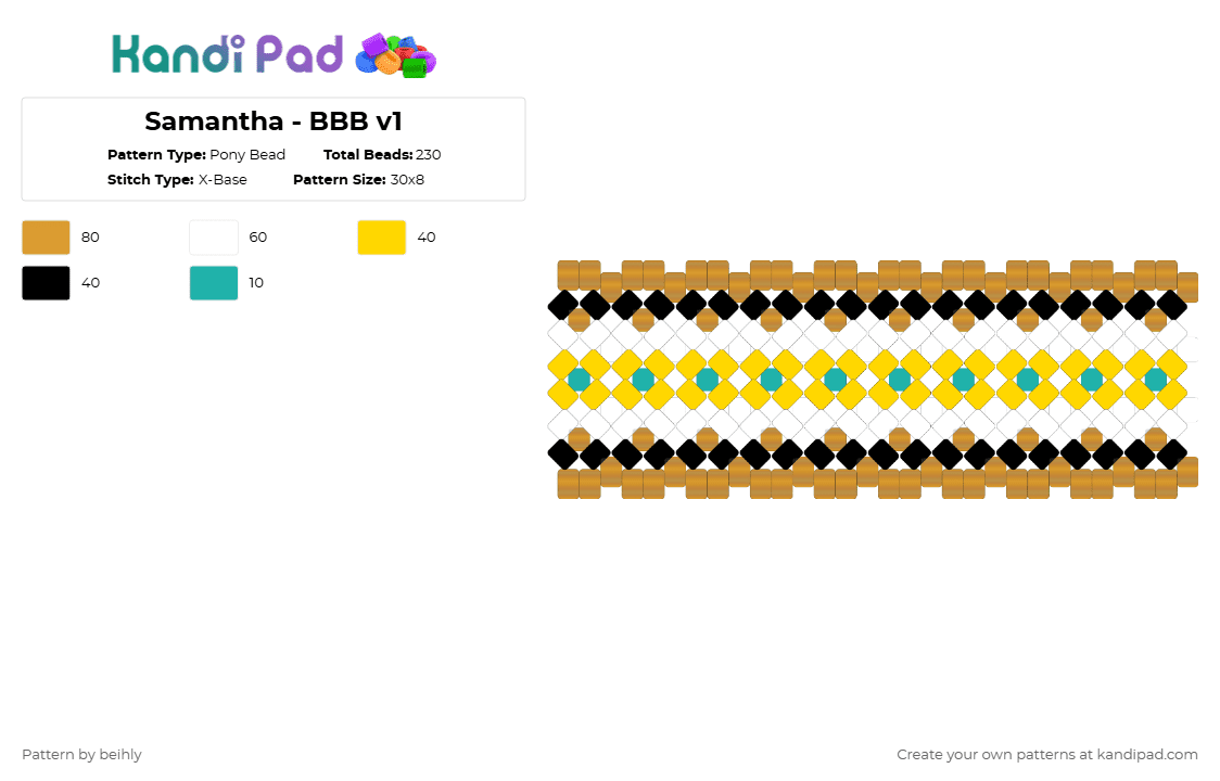 Samantha - BBB v1 Pony Bead Pattern - Kandi Pad | Kandi Patterns, Fuse ...