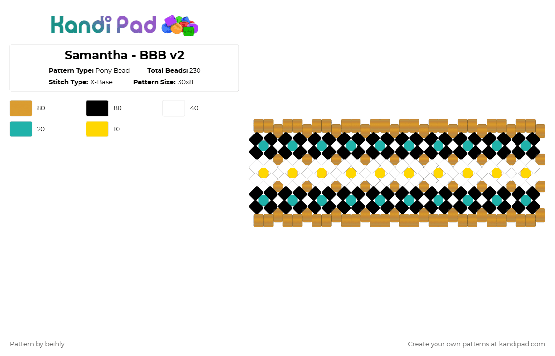 Samantha - BBB v2 Pony Bead Pattern - Kandi Pad | Kandi Patterns, Fuse ...