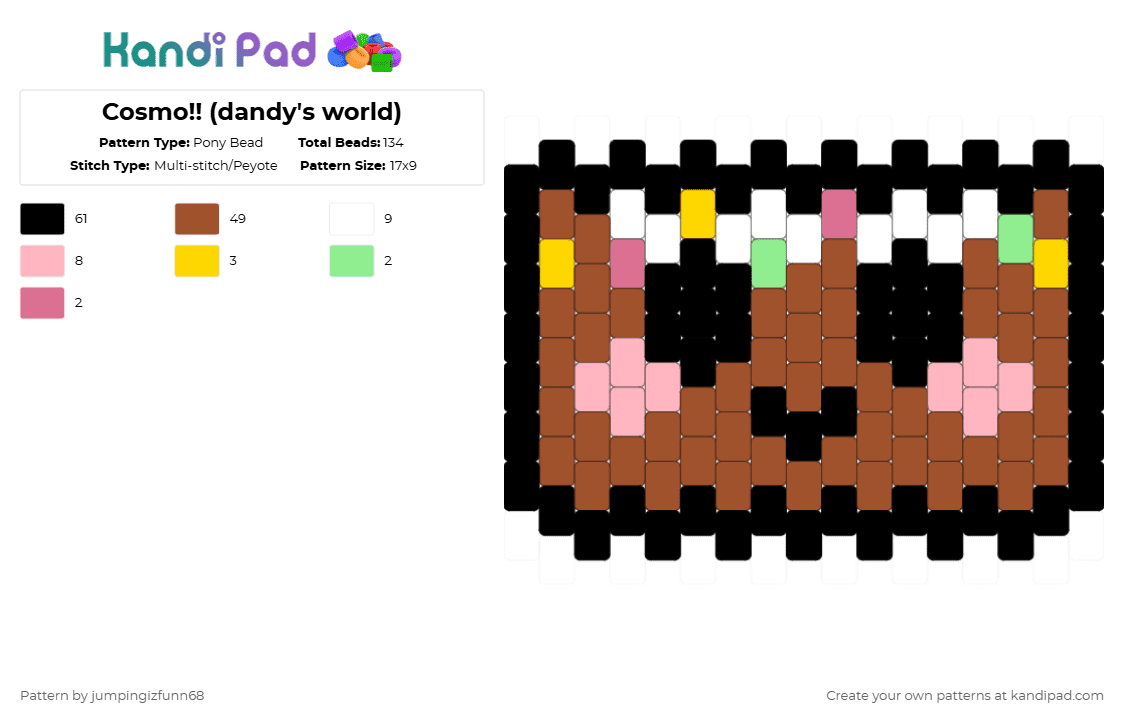 Cosmo!! (dandy's world) Pony Bead Pattern - Kandi Pad | Kandi Patterns ...