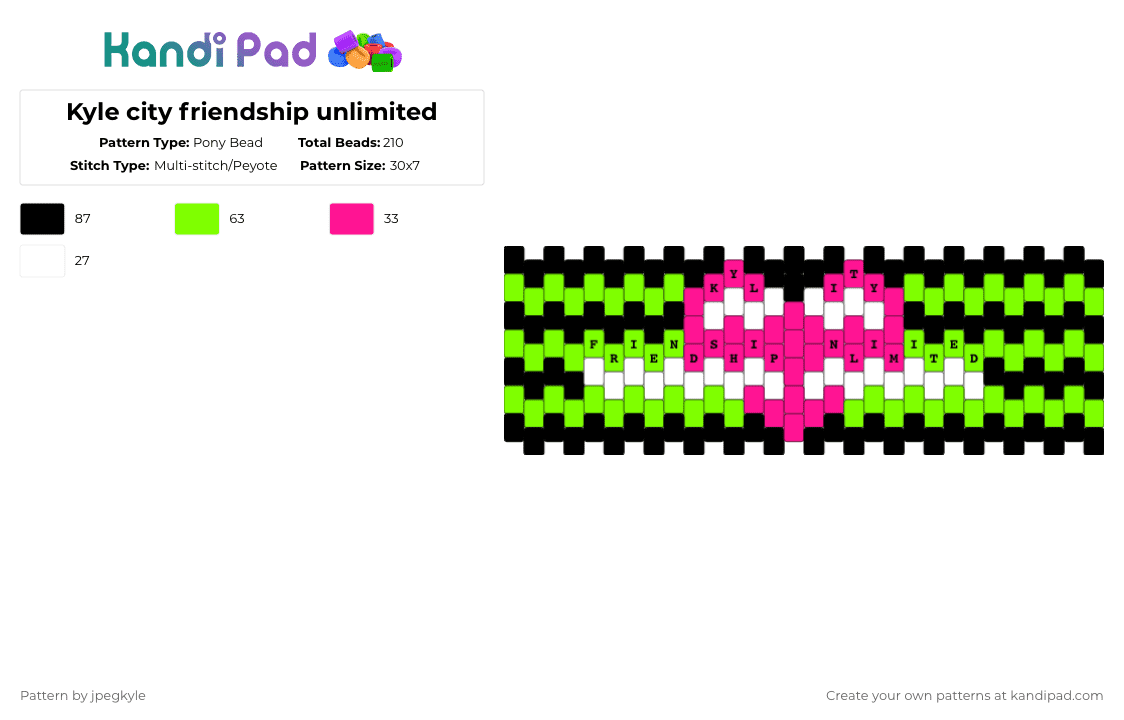 Kyle city friendship unlimited Pony Bead Pattern - Kandi Pad | Kandi ...