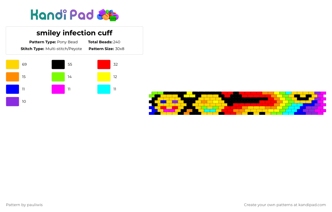 Smiley infection cuff Pony Bead Pattern - Kandi Pad | Kandi Patterns ...