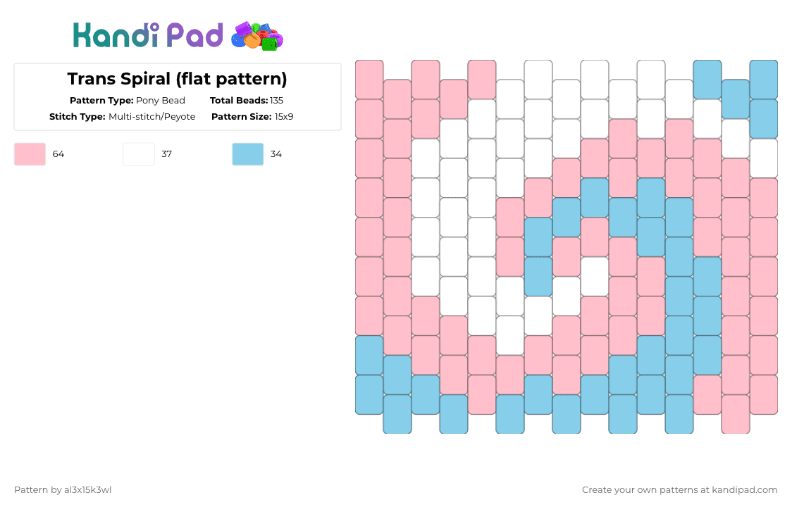 Trans Spiral (flat pattern) Pony Bead Pattern - Kandi Pad | Kandi ...