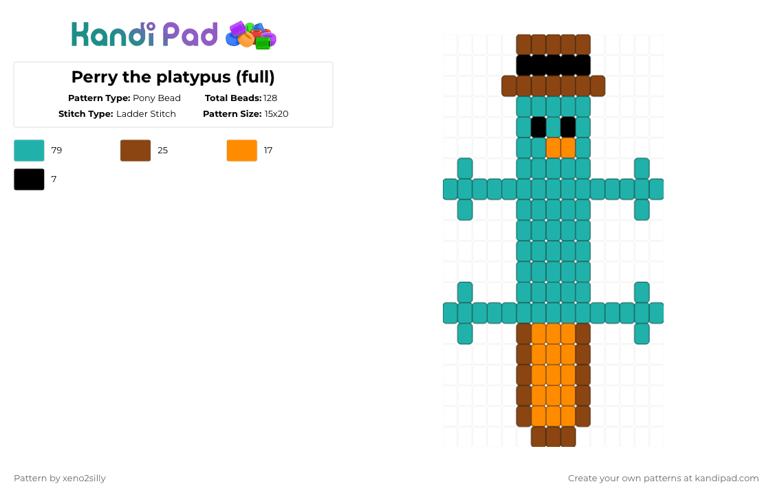 Perry the platypus (full) Pony Bead Pattern - Kandi Pad | Kandi ...