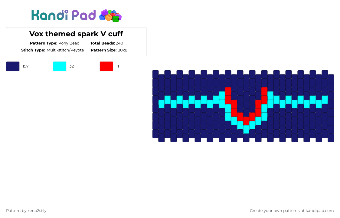 Vox themed spark V cuff Pony Bead Pattern - Kandi Pad | Kandi Patterns ...