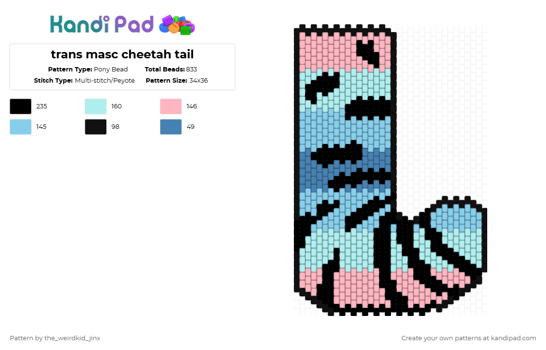 Trans masc cheetah tail Pony Bead Pattern - Kandi Pad | Kandi Patterns ...