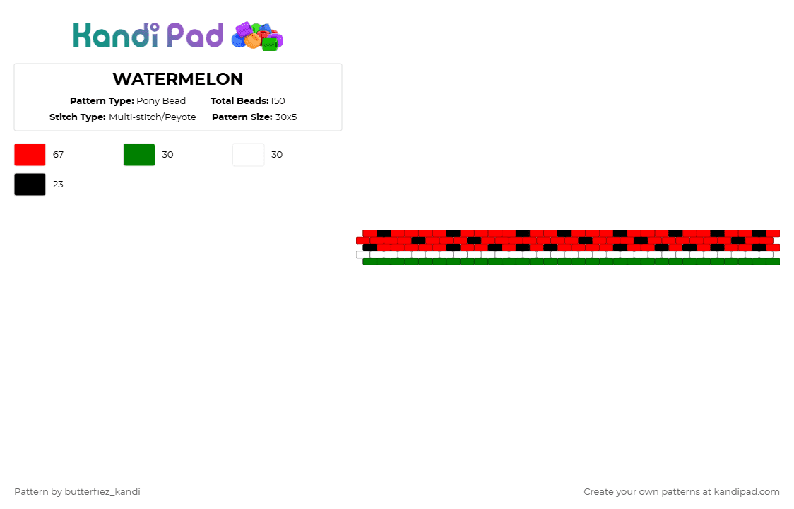 WATERMELON Pony Bead Pattern - Kandi Pad | Kandi Patterns, Fuse Bead ...
