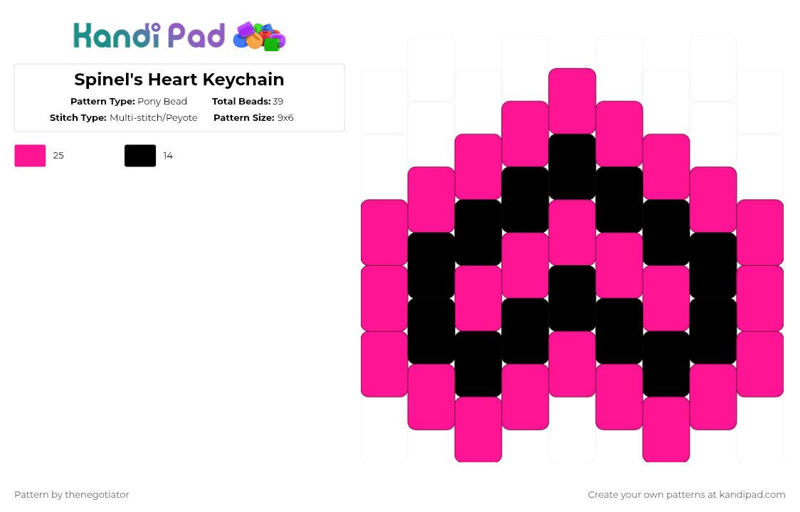 Spinel's Heart Keychain Pony Bead Pattern - Kandi Pad | Kandi Patterns ...