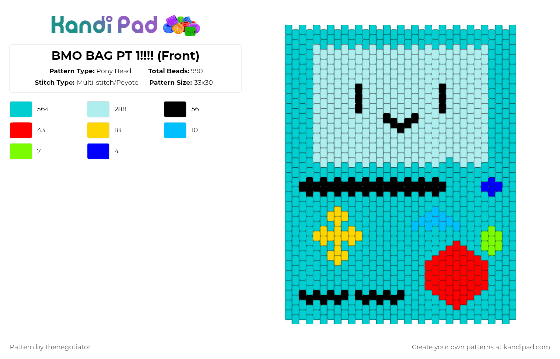BMO BAG PT 1!!!! (Front) Pony Bead Pattern - Kandi Pad | Kandi Patterns ...