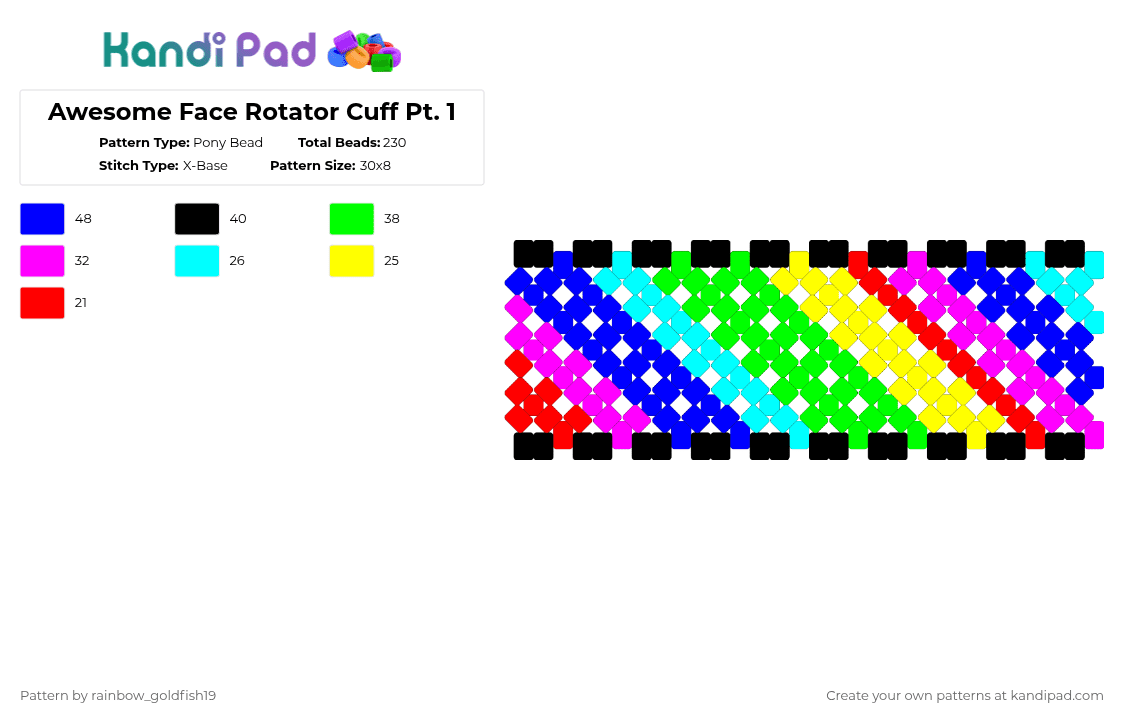 Awesome Face Rotator Cuff Pt. 1 Pony Bead Pattern - Kandi Pad | Kandi ...