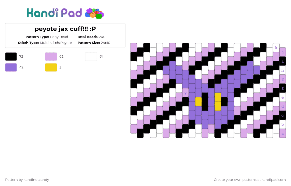Peyote jax cuff!!! :P Pony Bead Pattern - Kandi Pad | Kandi Patterns ...