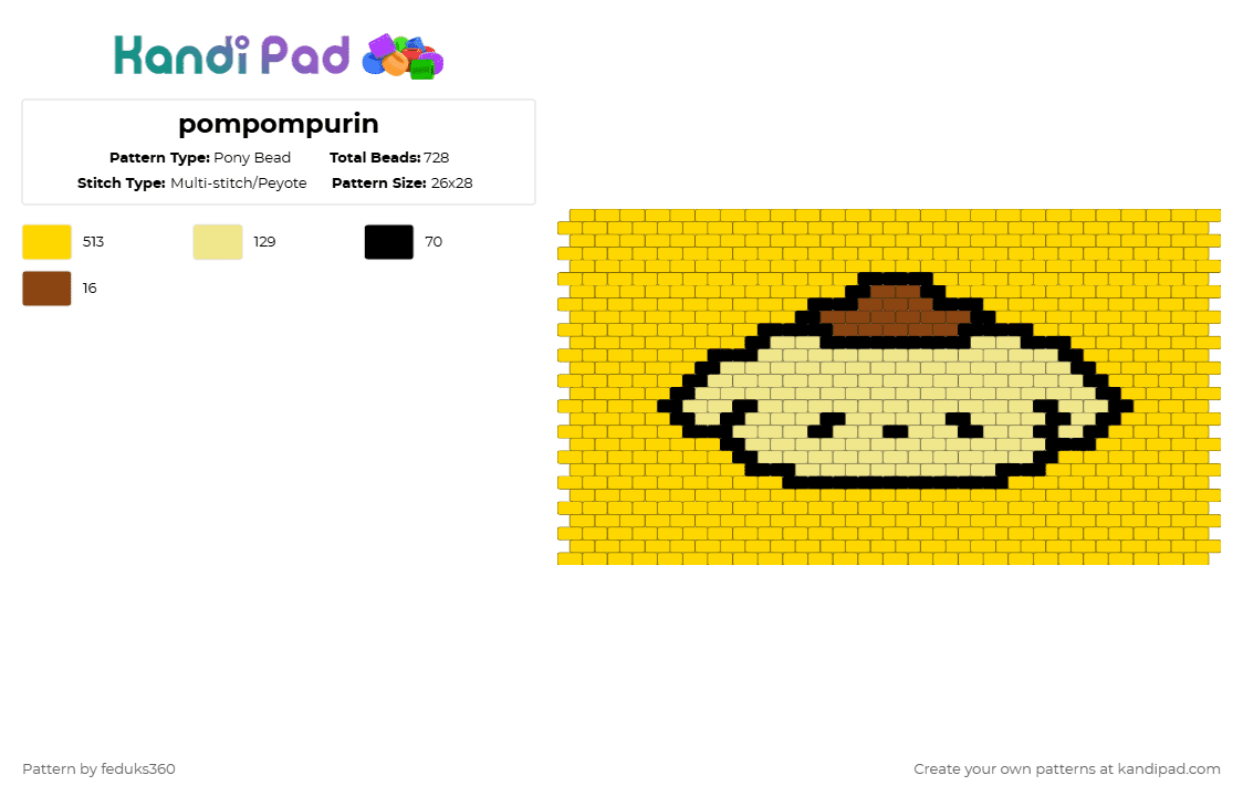 Pompompurin Pony Bead Pattern - Kandi Pad | Kandi Patterns, Fuse Bead ...