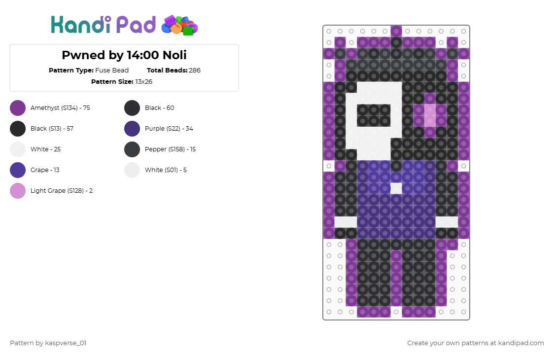Pwned by 14:00 Noli Fuse Bead Pattern - Kandi Pad | Kandi Patterns ...