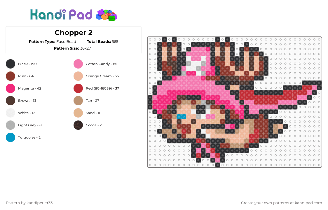 Chopper 2 Fuse Bead Pattern - Kandi Pad | Kandi Patterns, Fuse Bead ...
