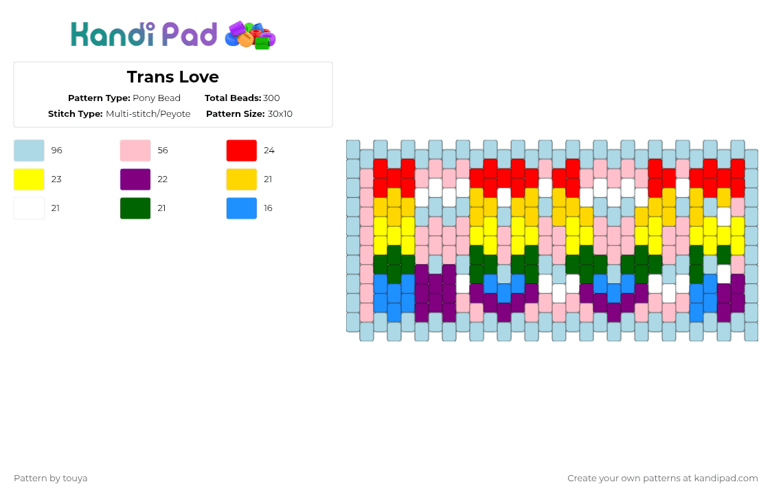 Trans Love Pony Bead Pattern - Kandi Pad | Kandi Patterns, Fuse Bead ...