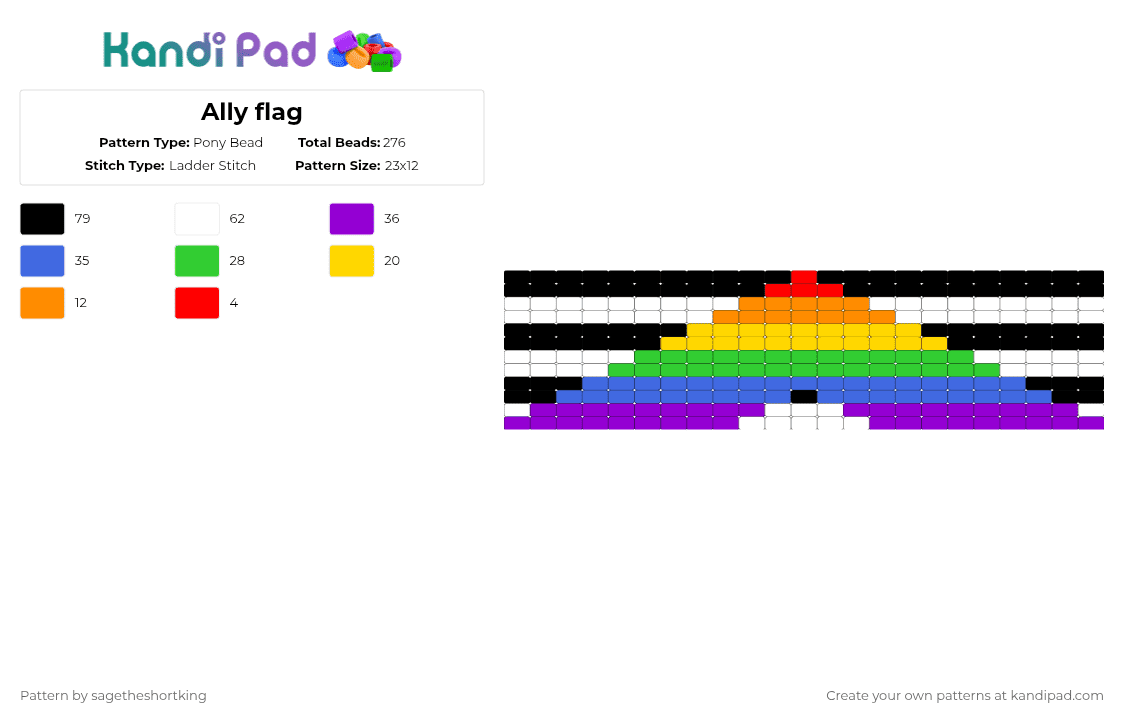 Ally flag Pony Bead Pattern - Kandi Pad | Kandi Patterns, Fuse Bead ...