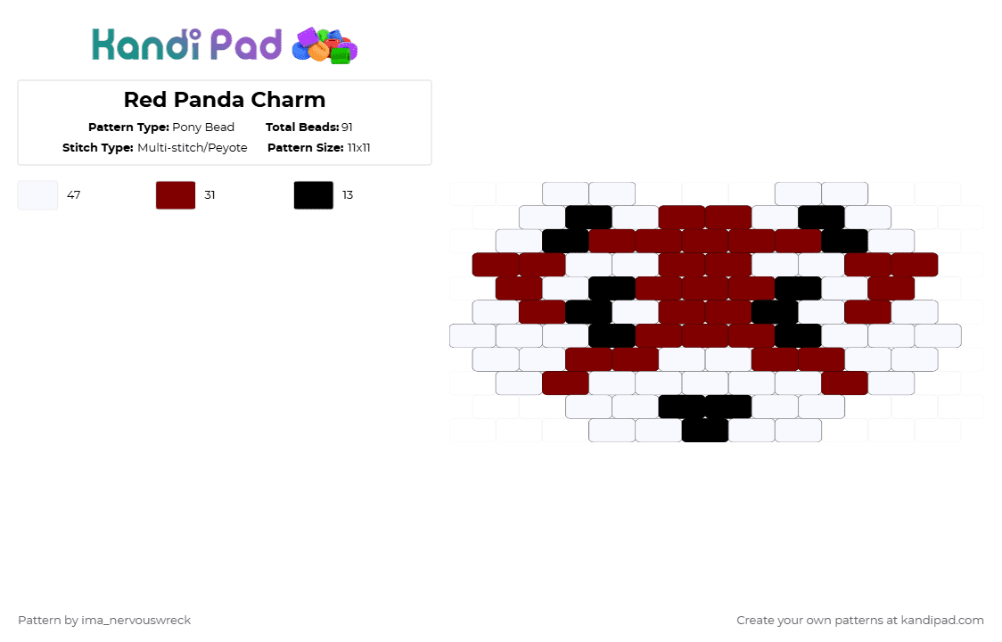 Red Panda Charm Pony Bead Pattern - Kandi Pad | Kandi Patterns, Fuse ...