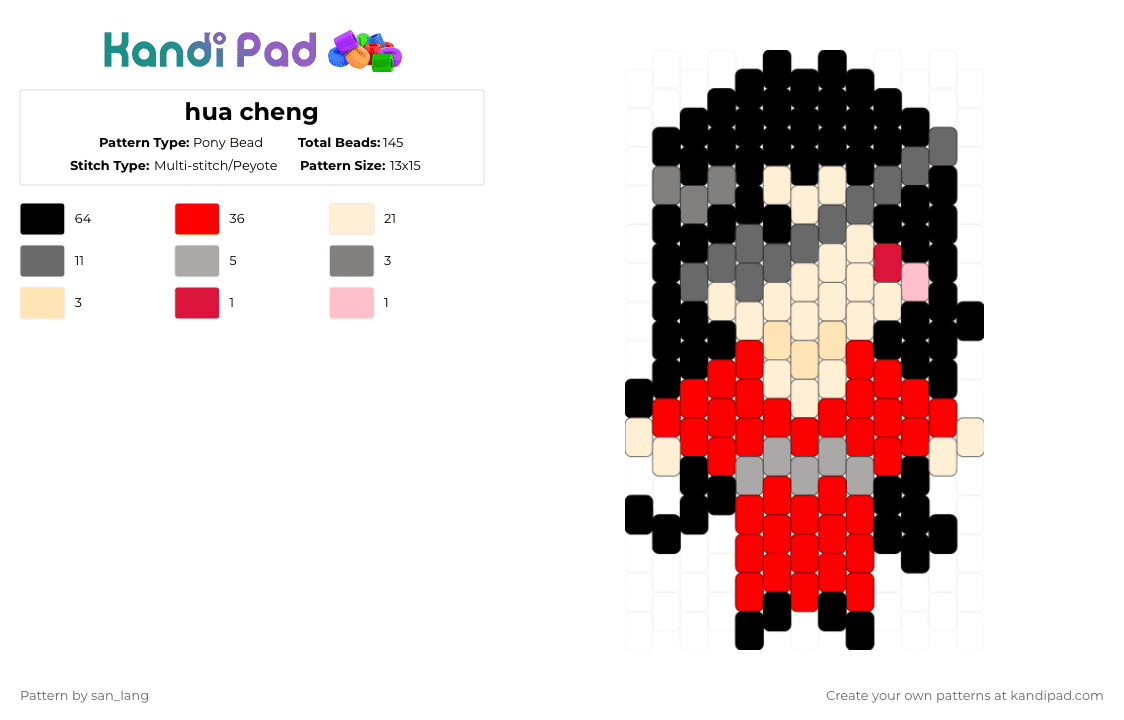 Hua cheng Pony Bead Pattern - Kandi Pad | Kandi Patterns, Fuse Bead ...