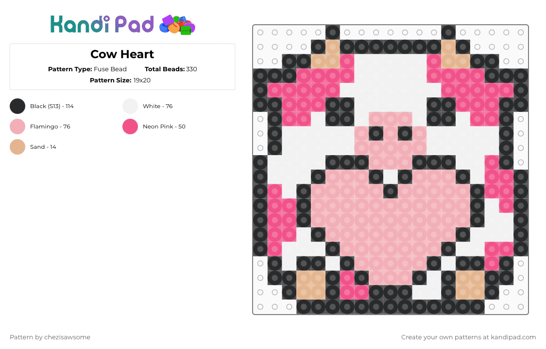 Cow Heart Fuse Bead Pattern - Kandi Pad | Kandi Patterns, Fuse Bead ...