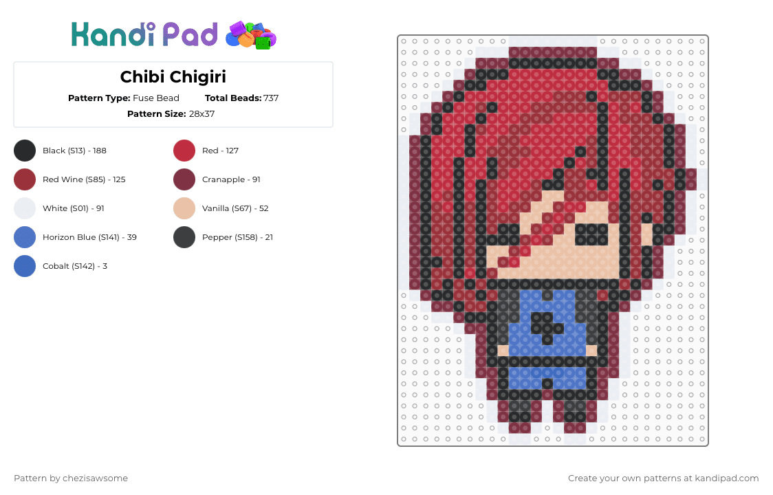 Chibi Chigiri Fuse Bead Pattern - Kandi Pad | Kandi Patterns, Fuse Bead ...