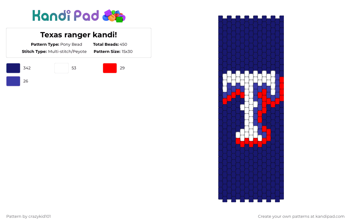 Texas ranger kandi! Pony Bead Pattern - Kandi Pad | Kandi Patterns ...