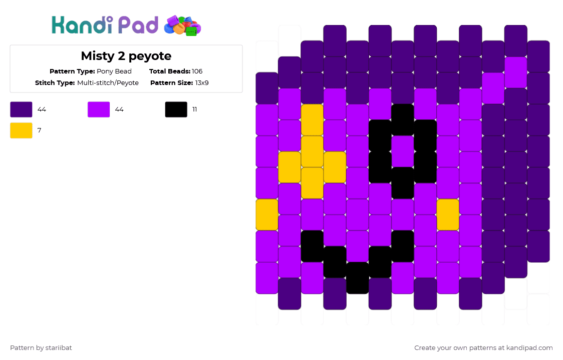 Misty 2 peyote Pony Bead Pattern - Kandi Pad | Kandi Patterns, Fuse ...