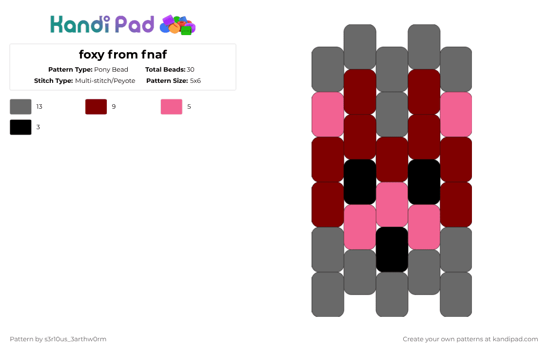 Foxy from fnaf Pony Bead Pattern - Kandi Pad | Kandi Patterns, Fuse ...