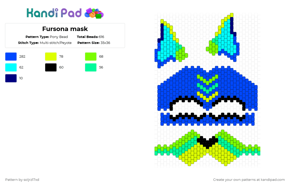 Fursona mask Pony Bead Pattern - Kandi Pad | Kandi Patterns, Fuse Bead ...