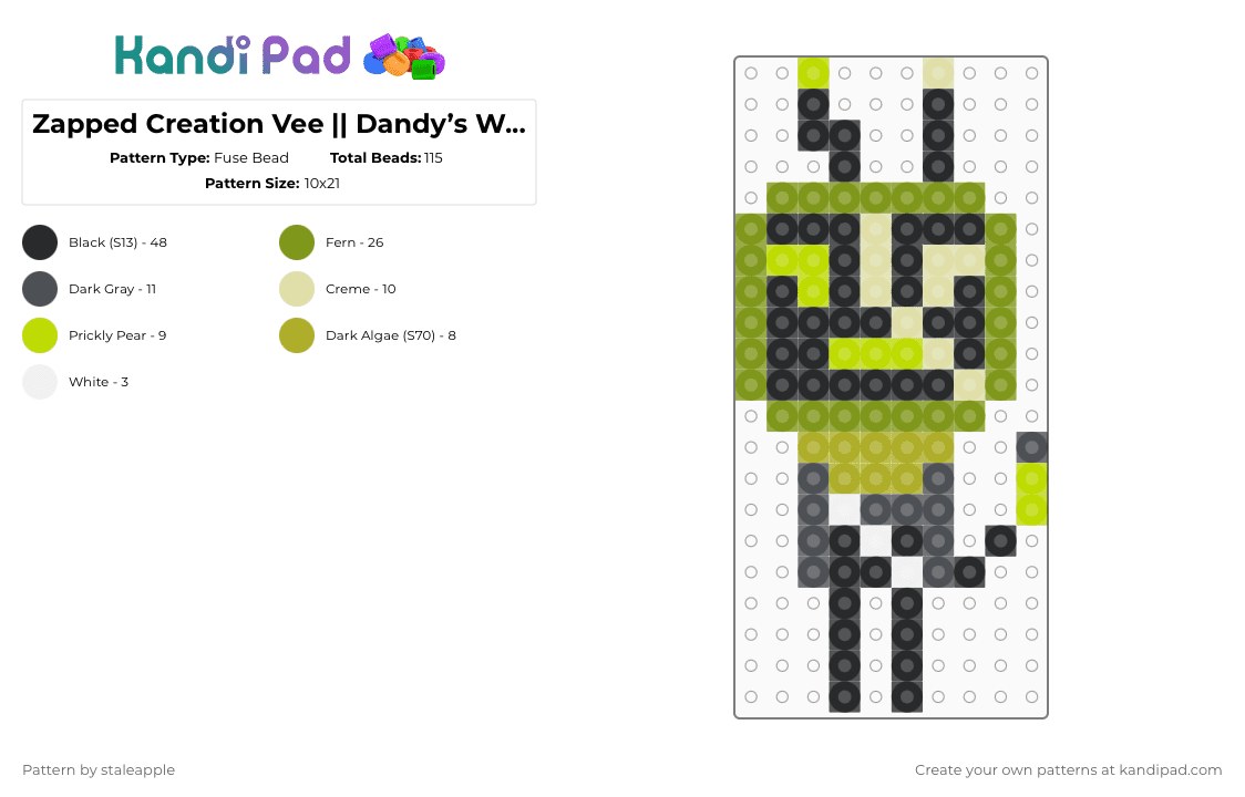Zapped Creation Vee || Dandy’s World Fuse Bead Pattern - Kandi Pad ...
