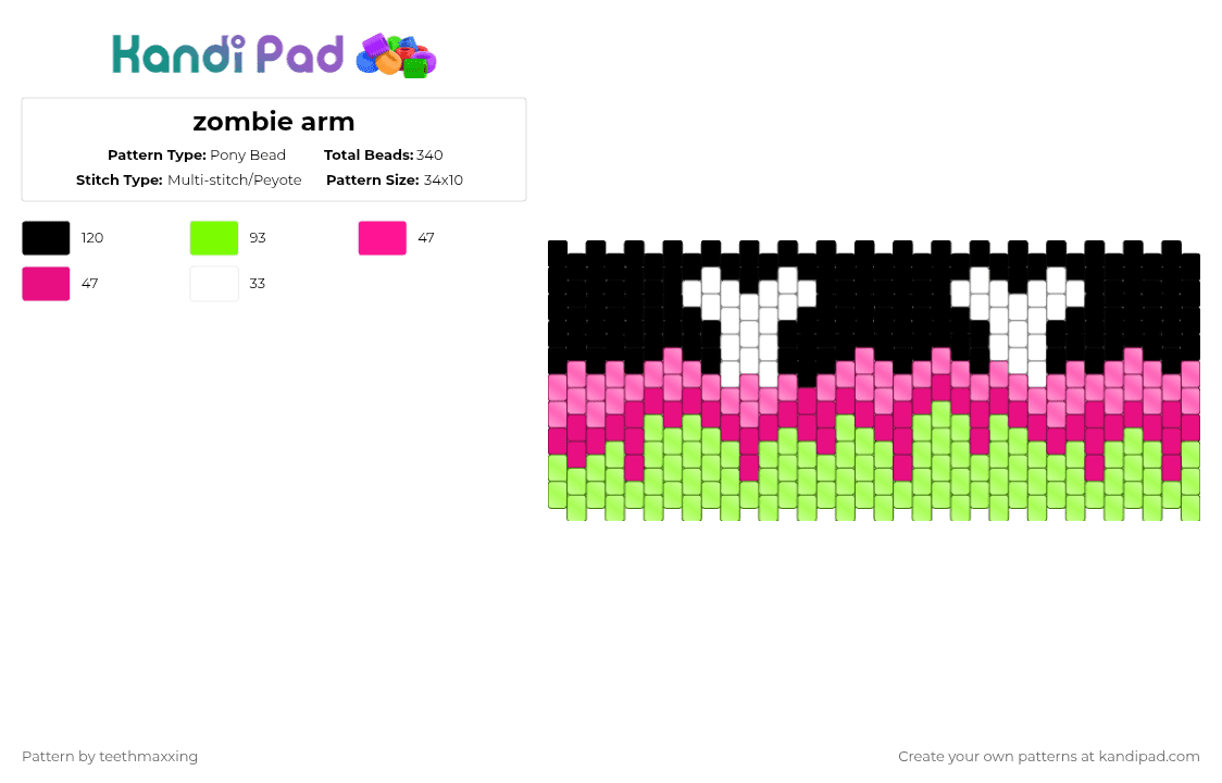 Zombie arm Pony Bead Pattern - Kandi Pad | Kandi Patterns, Fuse Bead ...