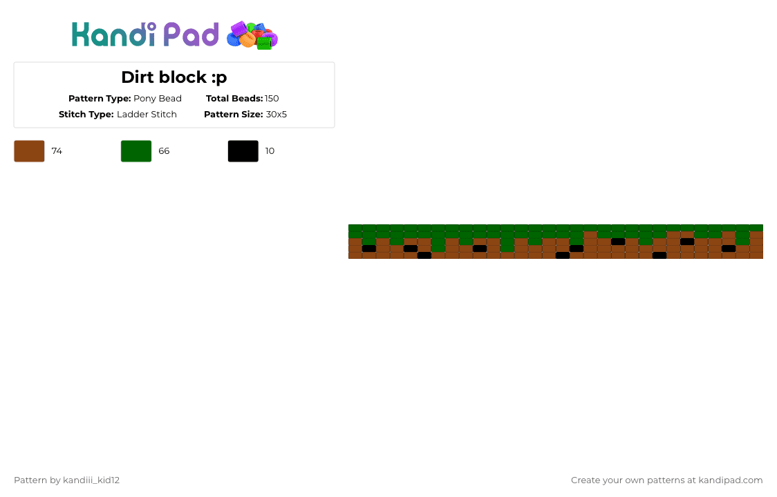 Dirt block :p Pony Bead Pattern - Kandi Pad | Kandi Patterns, Fuse Bead ...