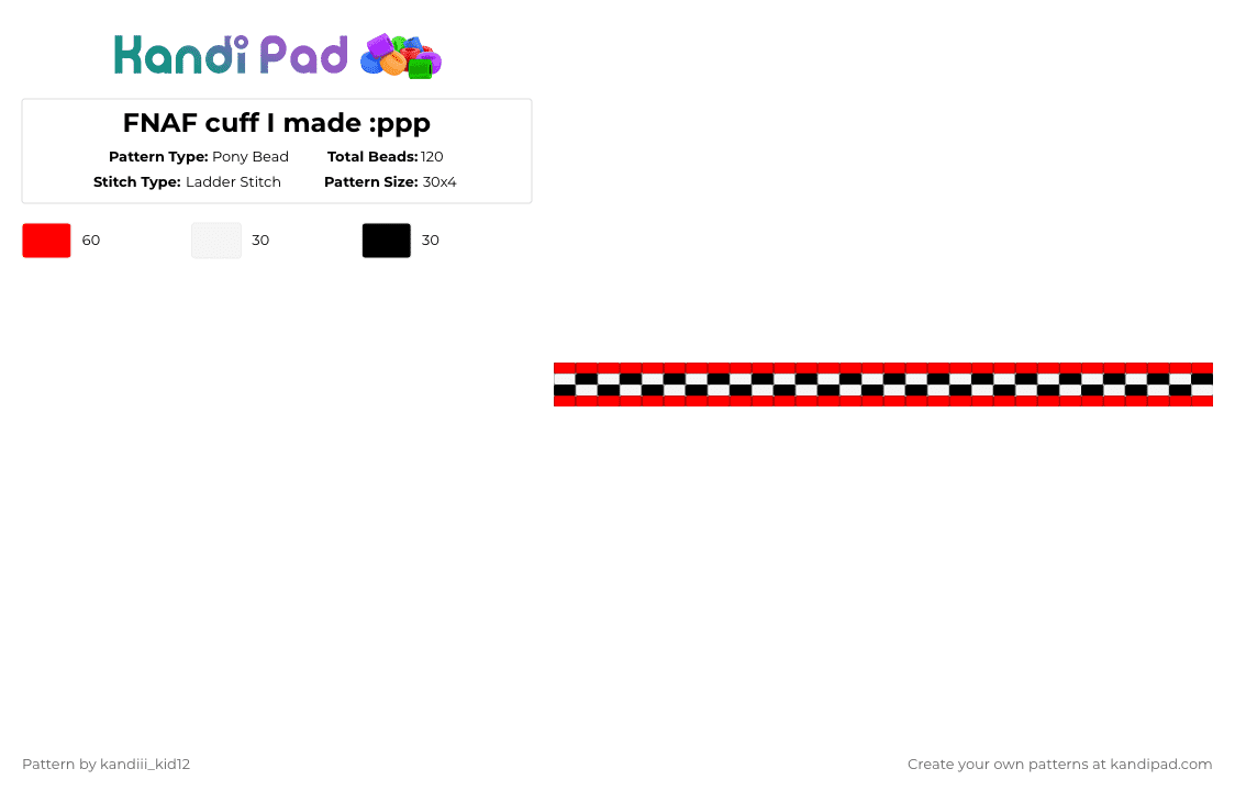 FNAF cuff I made :ppp Pony Bead Pattern - Kandi Pad | Kandi Patterns ...