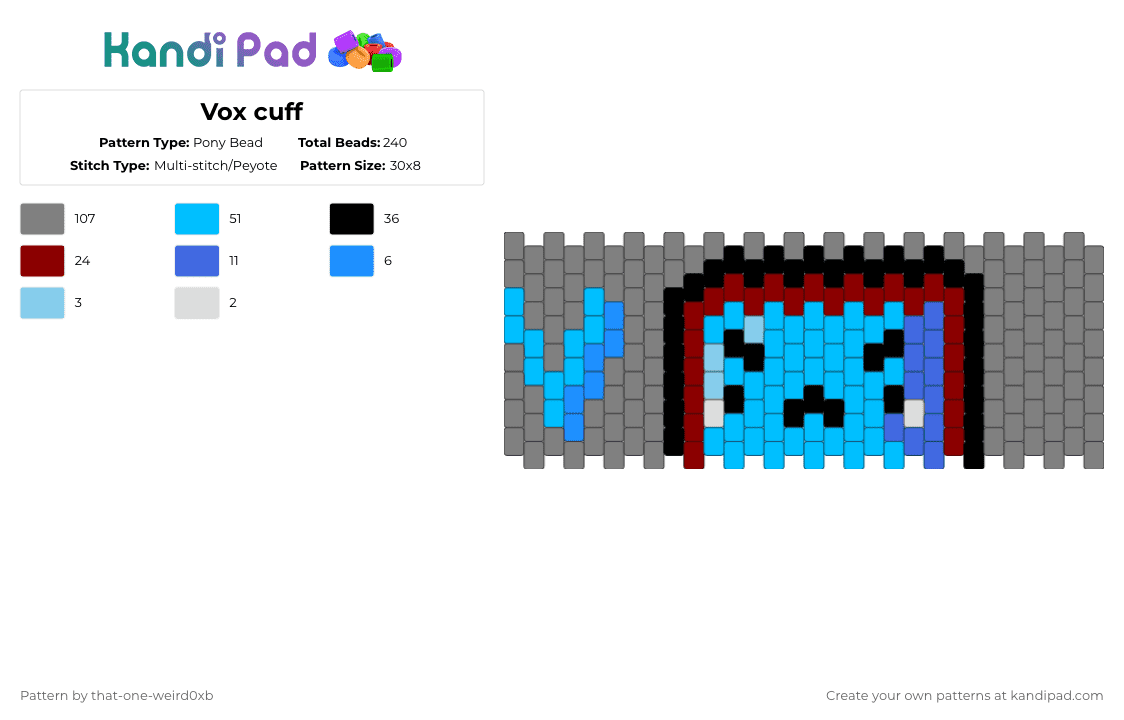 Vox cuff Pony Bead Pattern - Kandi Pad | Kandi Patterns, Fuse Bead ...