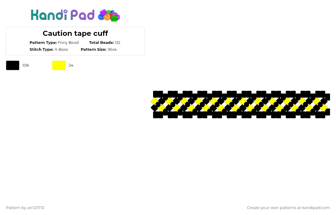 Caution tape cuff Pony Bead Pattern - Kandi Pad | Kandi Patterns, Fuse ...