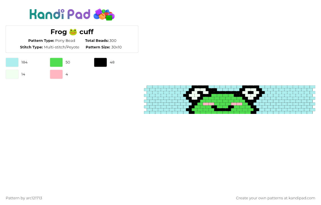 Frog 🐸 cuff Pony Bead Pattern - Kandi Pad | Kandi Patterns, Fuse Bead ...