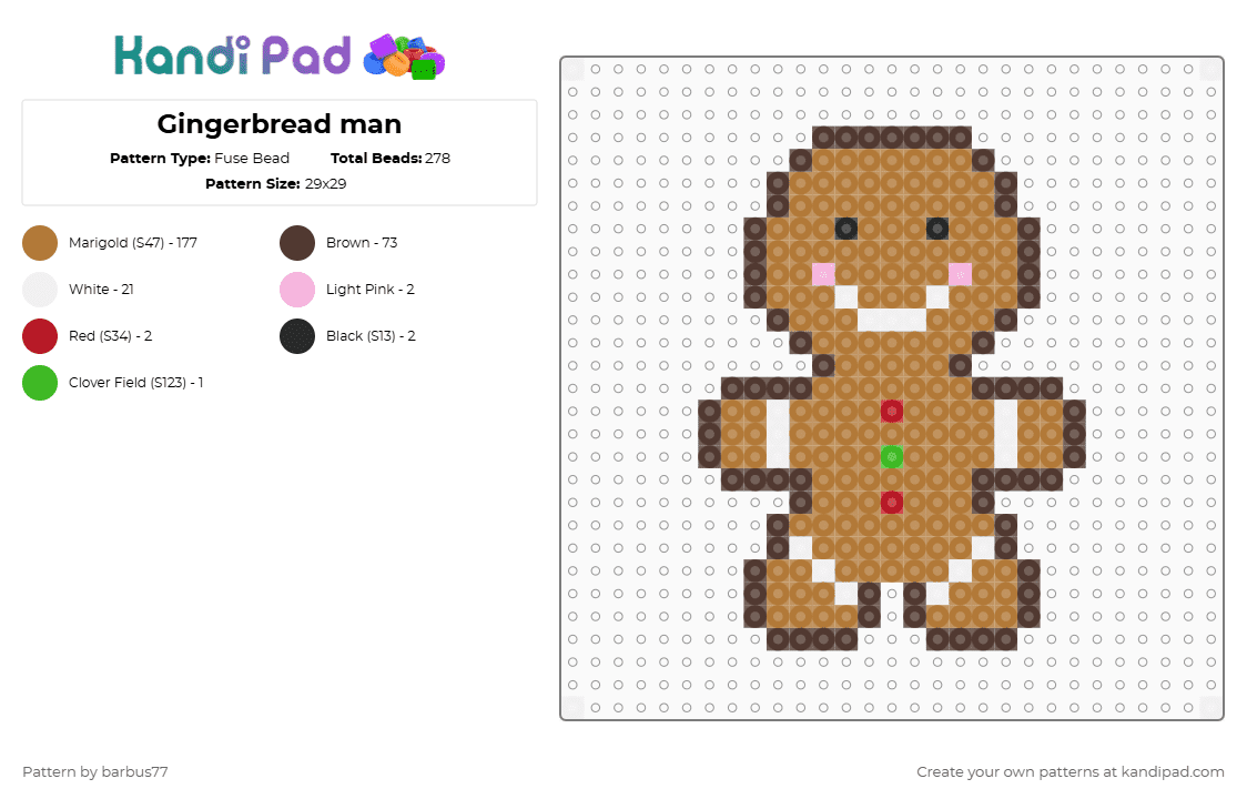 Gingerbread man Fuse Bead Pattern - Kandi Pad | Kandi Patterns, Fuse ...