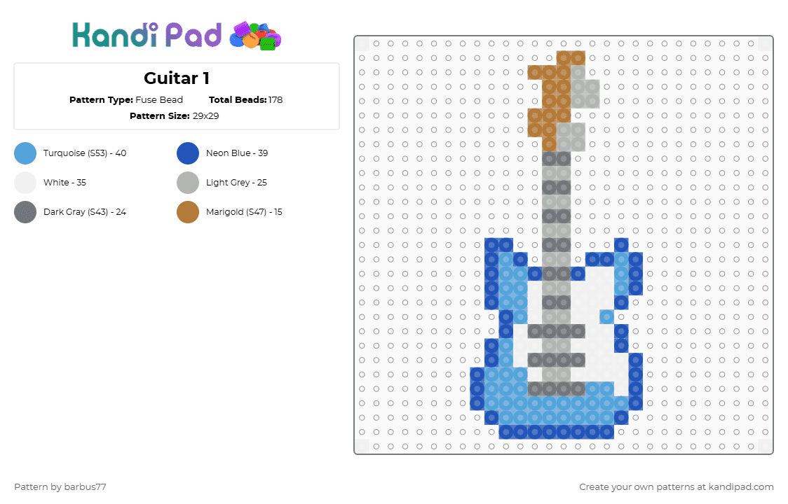 Guitar 1 Fuse Bead Pattern - Kandi Pad | Kandi Patterns, Fuse Bead ...
