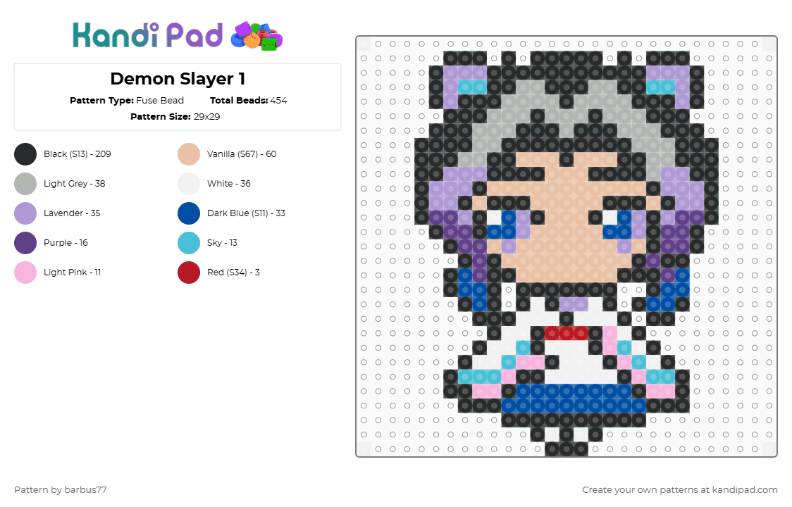 Demon Slayer 1 Fuse Bead Pattern - Kandi Pad | Kandi Patterns, Fuse ...