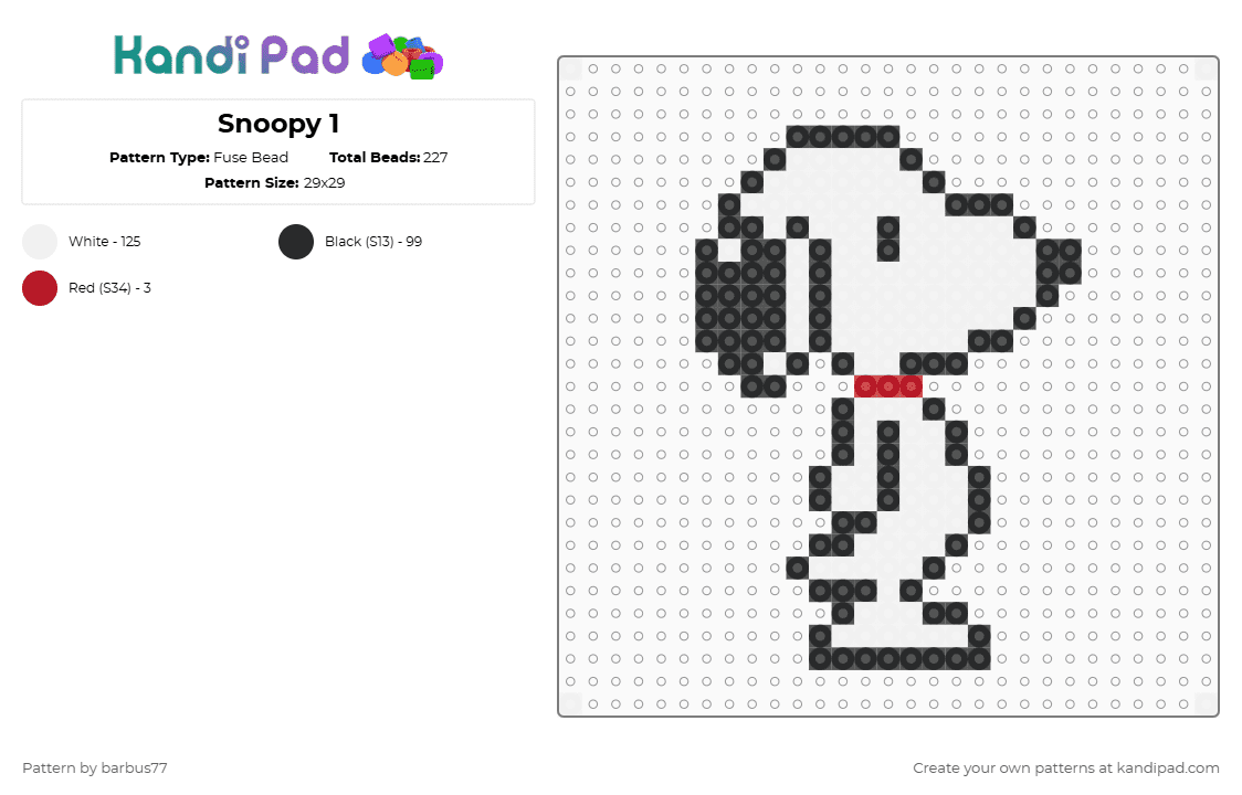 Snoopy 1 Fuse Bead Pattern - Kandi Pad | Kandi Patterns, Fuse Bead ...
