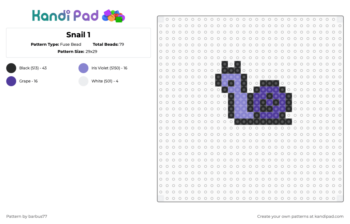 Snail 1 Fuse Bead Pattern - Kandi Pad | Kandi Patterns, Fuse Bead ...