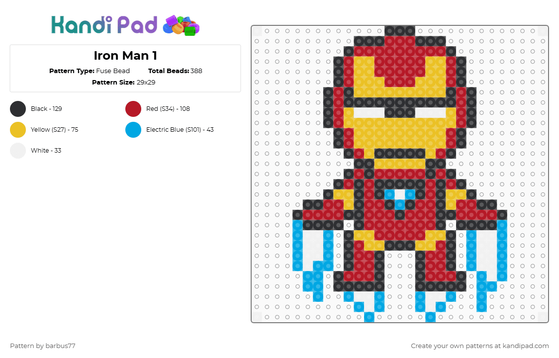 Iron Man 1 Fuse Bead Pattern - Kandi Pad | Kandi Patterns, Fuse Bead ...
