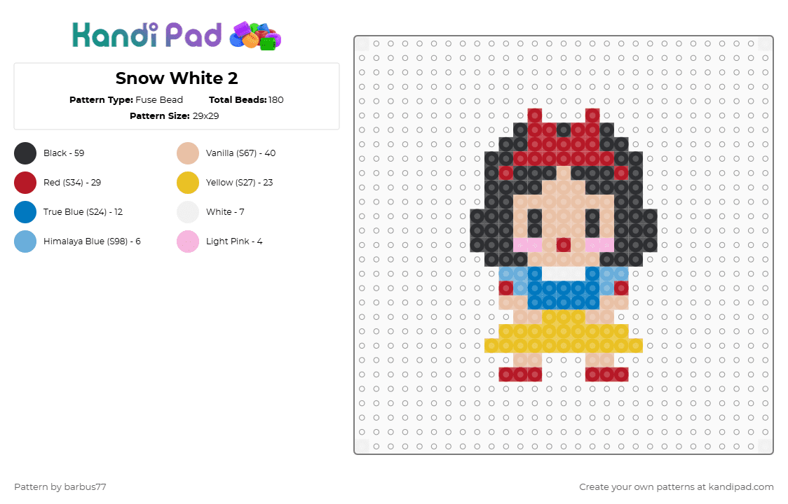 Snow White 2 Fuse Bead Pattern - Kandi Pad | Kandi Patterns, Fuse Bead ...