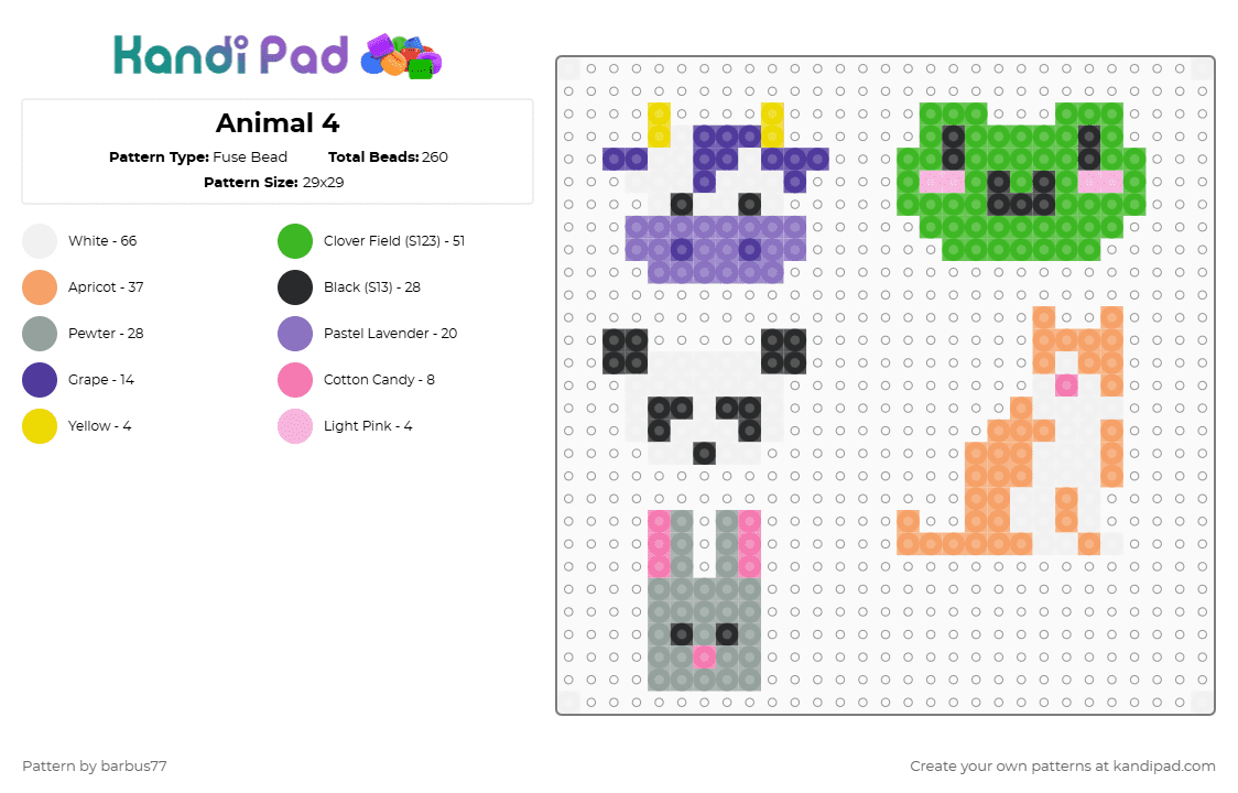 Animal 4 Fuse Bead Pattern - Kandi Pad | Kandi Patterns, Fuse Bead ...