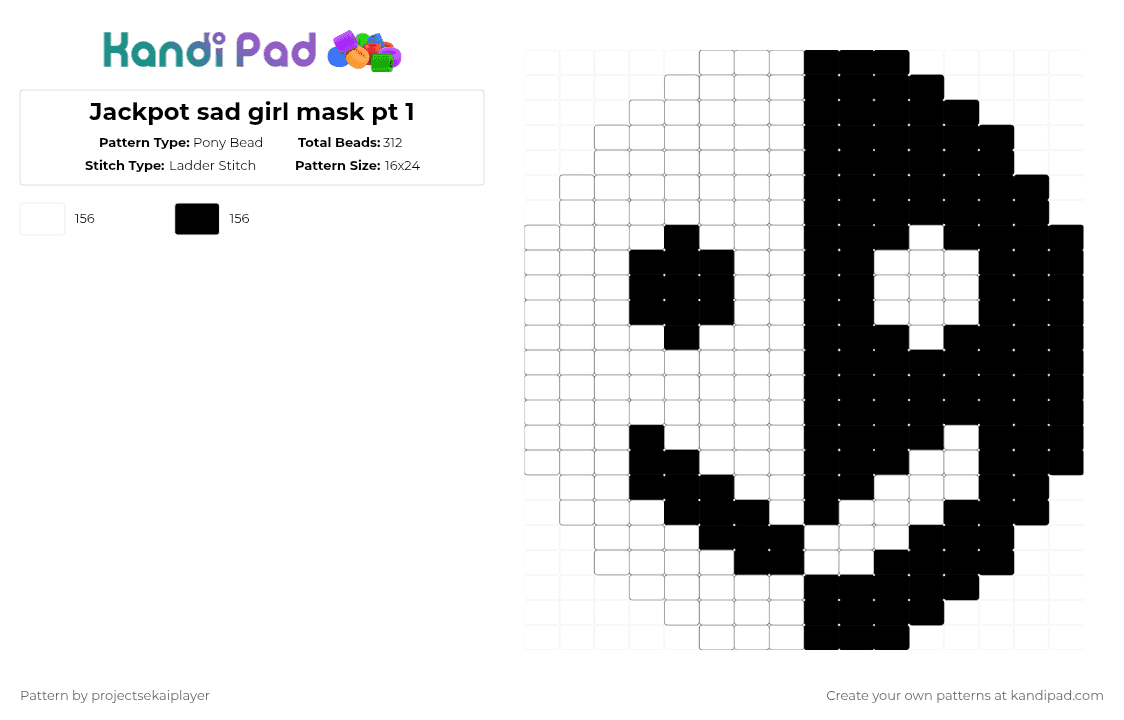 Jackpot sad girl mask pt 1 Pony Bead Pattern - Kandi Pad | Kandi ...