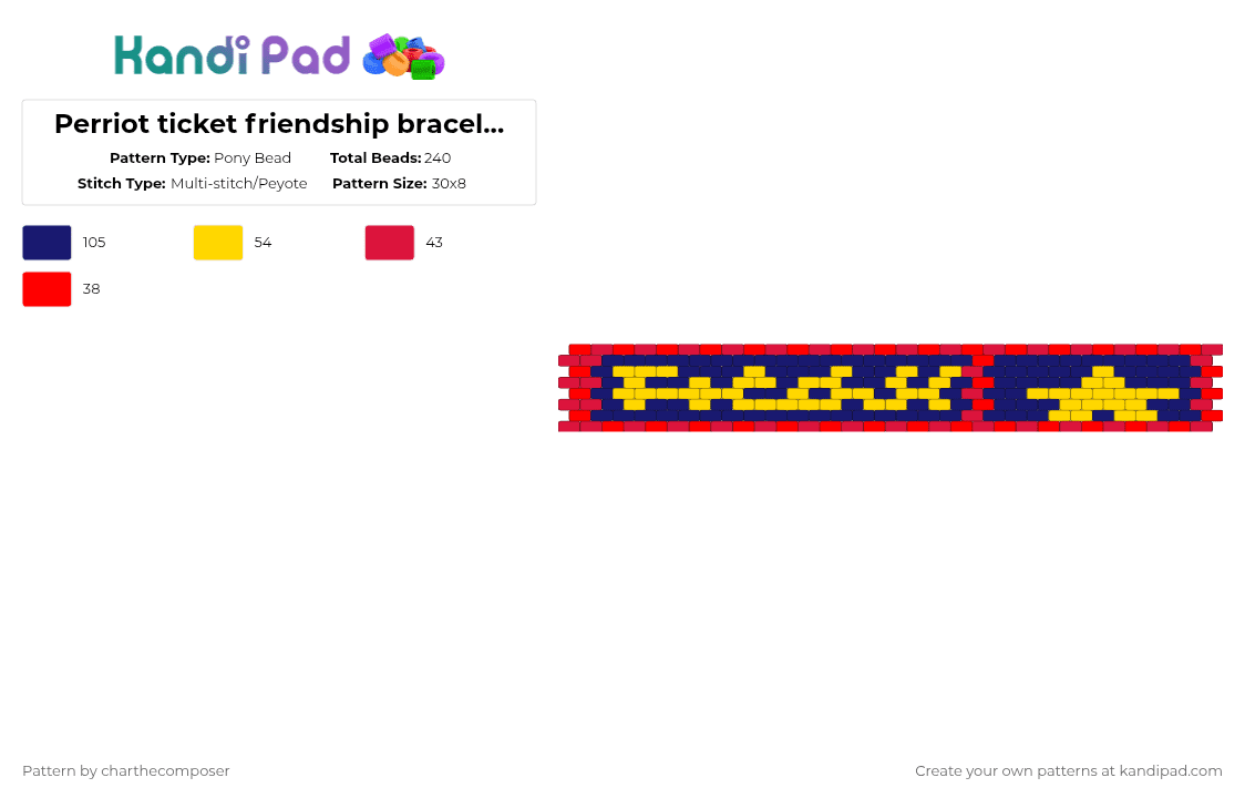Perriot ticket friendship bracelet 2/3 Pony Bead Pattern - Kandi Pad ...