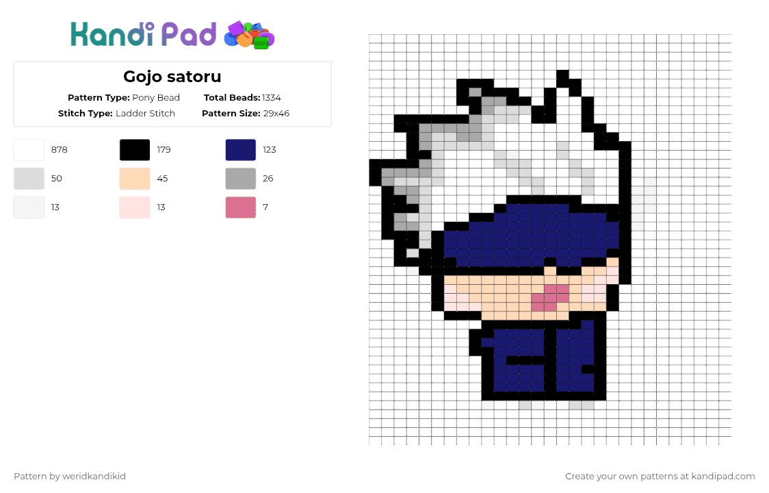 Gojo satoru Pony Bead Pattern - Kandi Pad | Kandi Patterns, Fuse Bead ...