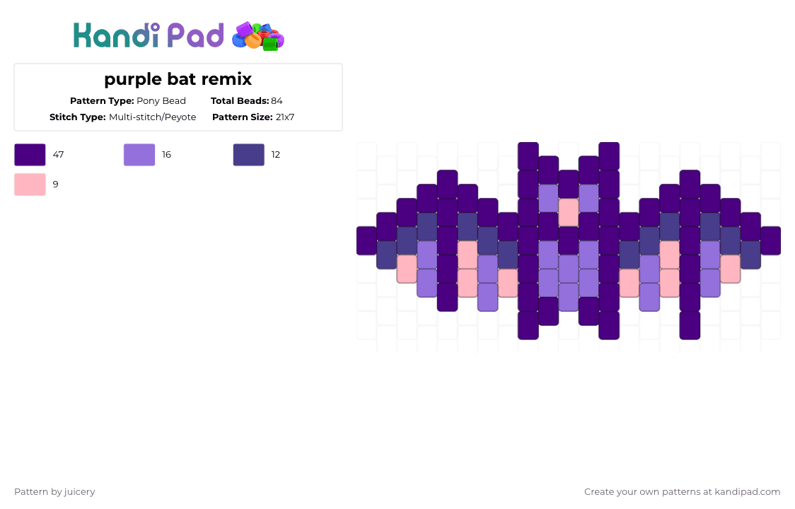 Purple bat remix Pony Bead Pattern - Kandi Pad | Kandi Patterns, Fuse ...