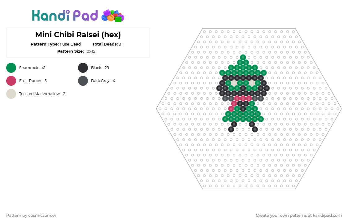 Mini Chibi Ralsei (hex) Fuse Bead Pattern - Kandi Pad | Kandi Patterns ...
