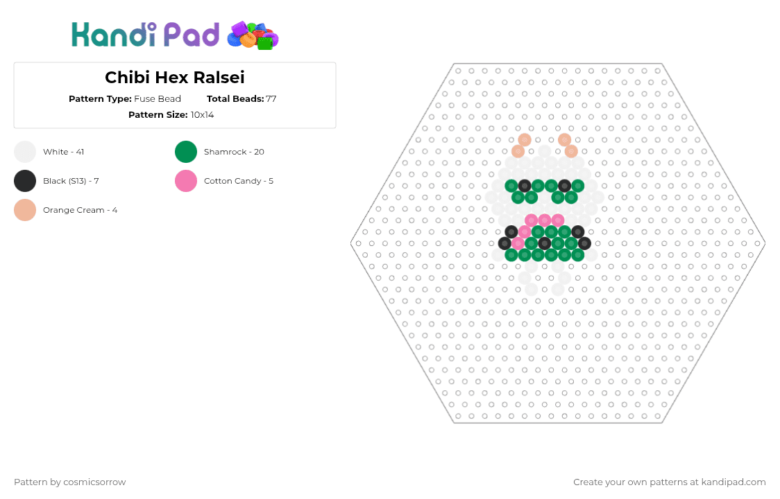 Chibi Hex Ralsei Fuse Bead Pattern - Kandi Pad | Kandi Patterns, Fuse ...